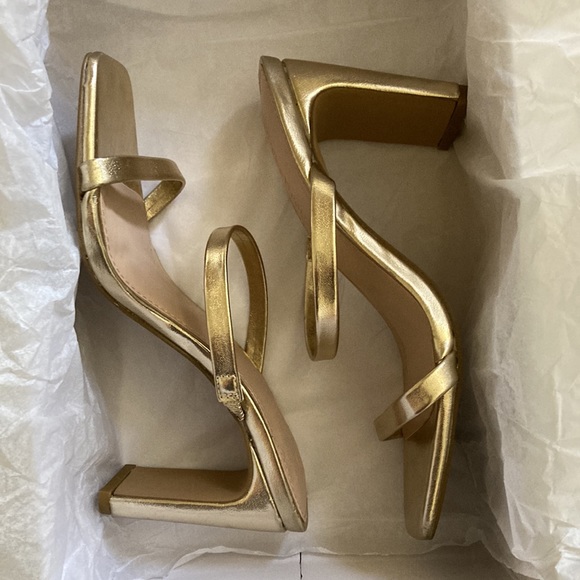 Shoes | Gold Square Toe Strappy Heels | Poshmark